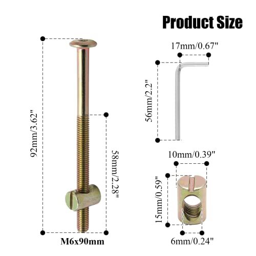 M6 X 90mm Bunk Bed Bolts Hex Drive Socket Furniture Barrel Screws Bolt ...