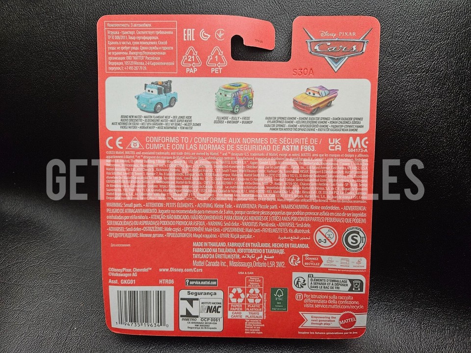 DISNEY PIXAR CARS MINI RACERS 3 PACK RS RAMONE FILLMORE NEW MATER FREE ...