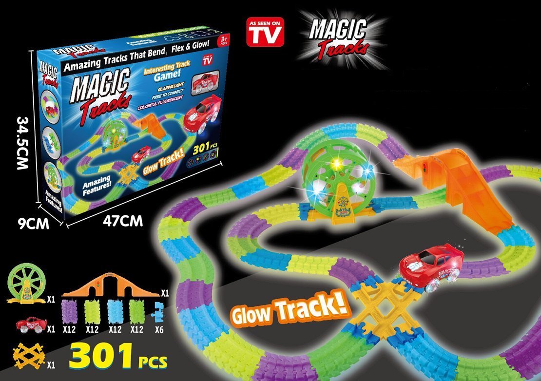 MAGIC FLUORESCENT TRACKS GLOW IN DARK LED LIGHT RACE CAR BEND FLEX ...