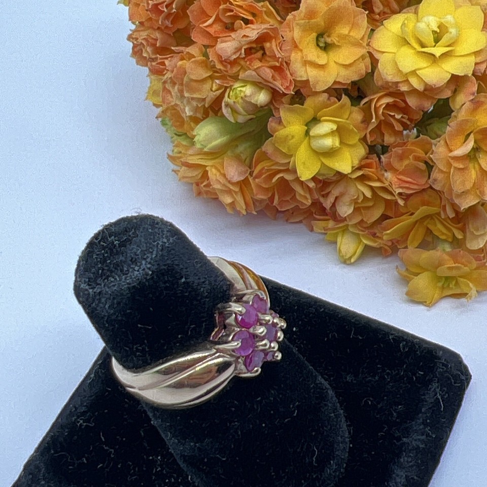 Ruby Flower Floral Ring in 925 Gold Color Sterling Silver Size 6.5 ...