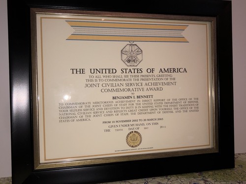 CJCS - JOINT CIVILIAN SERVICE COMMEMORATIVE ACHIEVEMENT CERTIFICATE ...