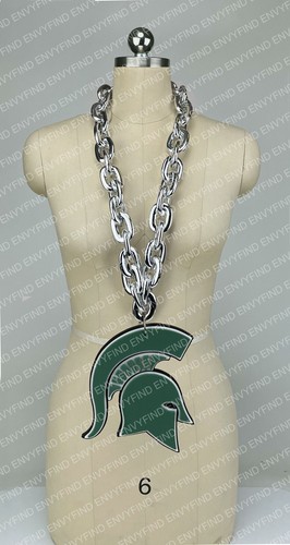 New NCAA MICHIGAN STATE SPARTANS Big Fan Chain SILVER Necklace with ...