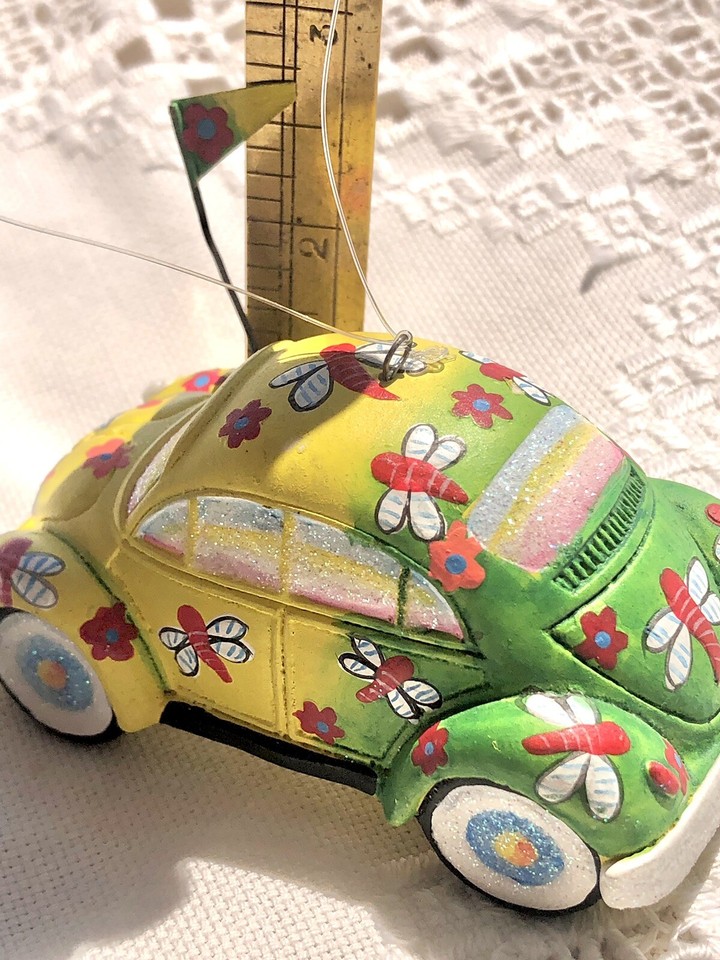 Beetle Bug Car Flower Power Glittery Rainbow Hanging Ornament Super ...