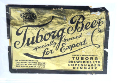 Old GOLD Danish Export Beer Label Tuborg Copenhagen - Bavarian Lager ...