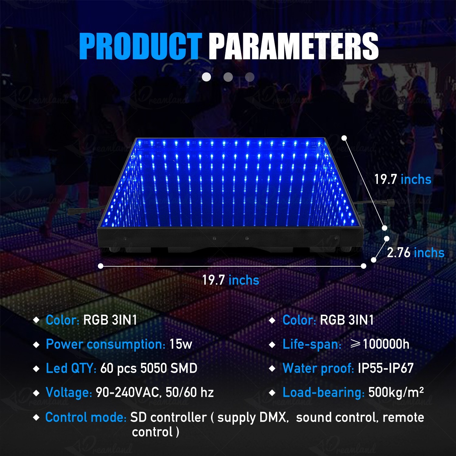MOKA 3D LED Dance Floor Infinity Mirror Tempered Glass 8X8FT with ...