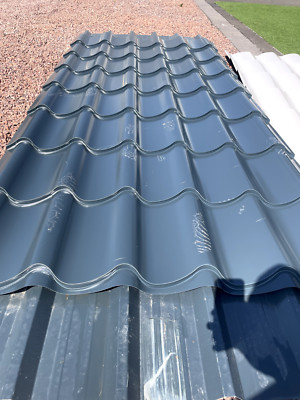 new polyester coated anthracite grey tile effect roofing sheets 8ft x 1 ...