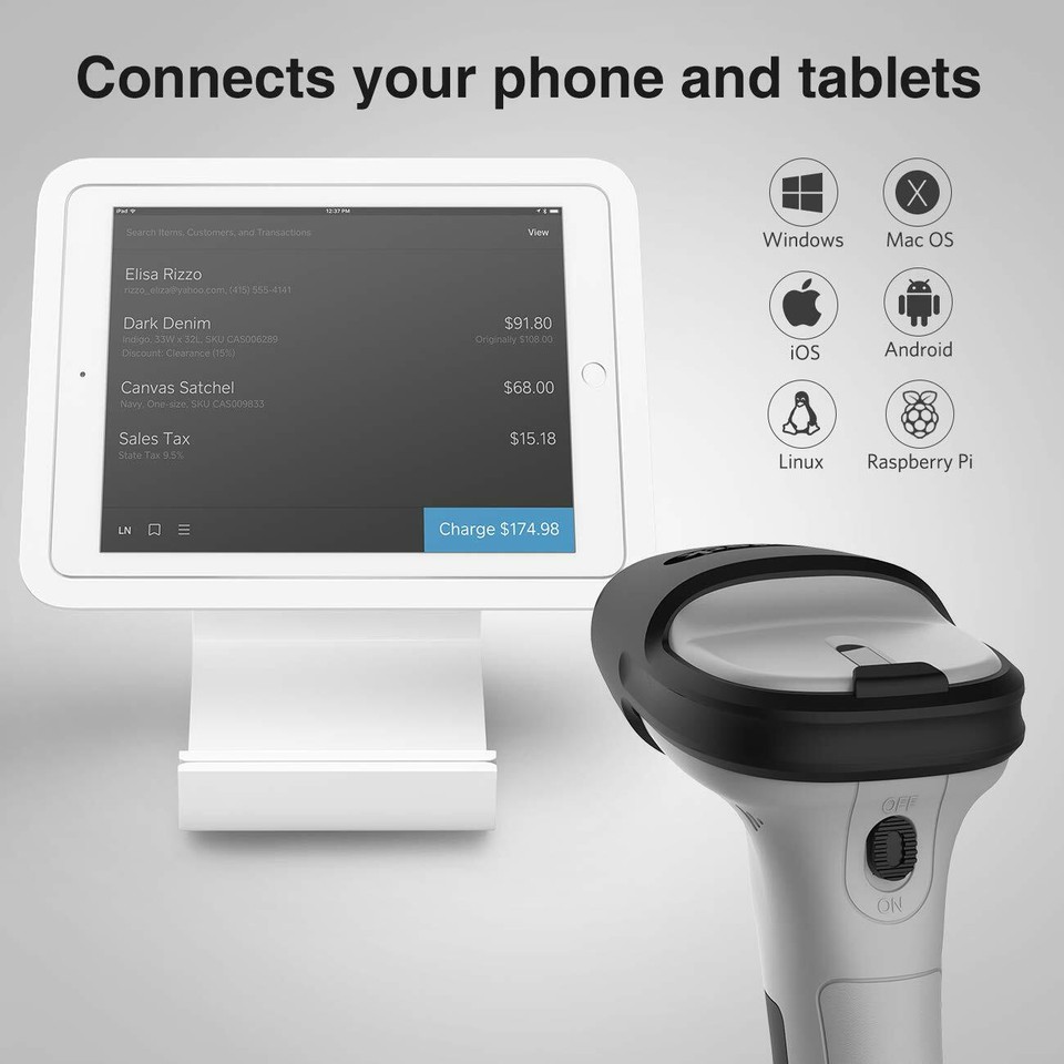 Inateck 1D Wireless Bluetooth Barcode Scanner Reader USB Handheld BCST ...