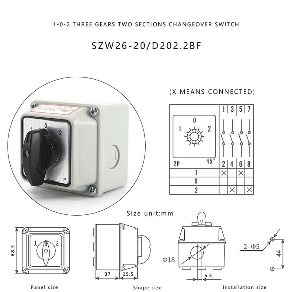 Waterproof Rotary Changeover Switch SZW26-20 D202 2BF IP66 20A 660V ...