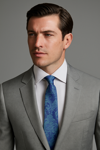 Marine Textured Satin Blue Mens Formal Jacquard Necktie Wedding Floral ...