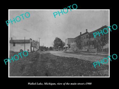 OLD POSTCARD SIZE PHOTO OF WALLED LAKE MICHIGAN VIEW OF THE MAIN STREET ...