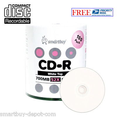 100-Pack SmartBuy Blank CD-R CDR 52X 700MB/80Min White Top Recordable ...
