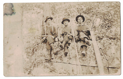 Antique Postcards 3 Young Lumberjacks In Woods RPPC Chloride Print Noko ...