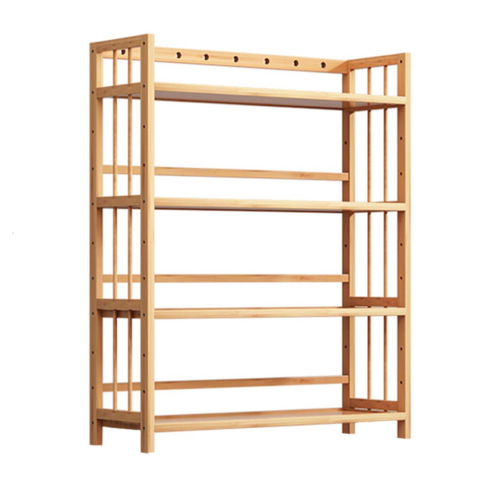 4 Tier Bamboo Shelving Unit, Heavy Duty Adjustable Bookcase Shelf ...