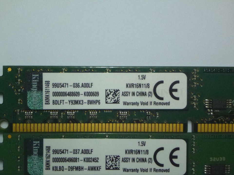 KINGSTON 16GB (2x8GB) 8GB DDR3 1600MHz PC3-12800U Desktop RAM Memory ...