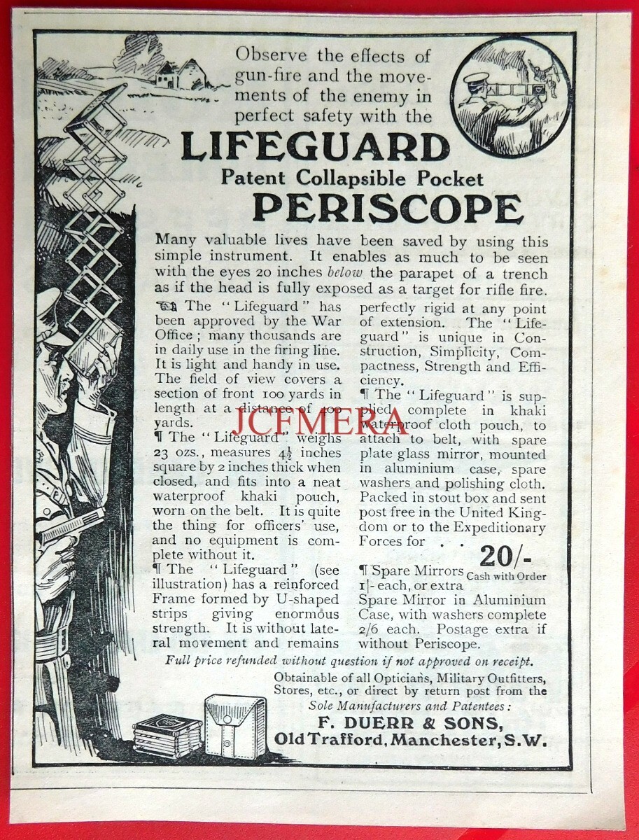 DUERR 'Lifeguard' WW1 Trench Periscope ADVERT #7 - Small 1915 Print | eBay