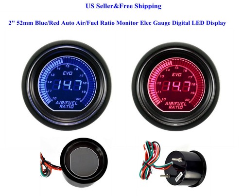 2" 52mm Blue/Red Auto Air/Fuel Ratio Monitor Elec Gauge Digital LED ...