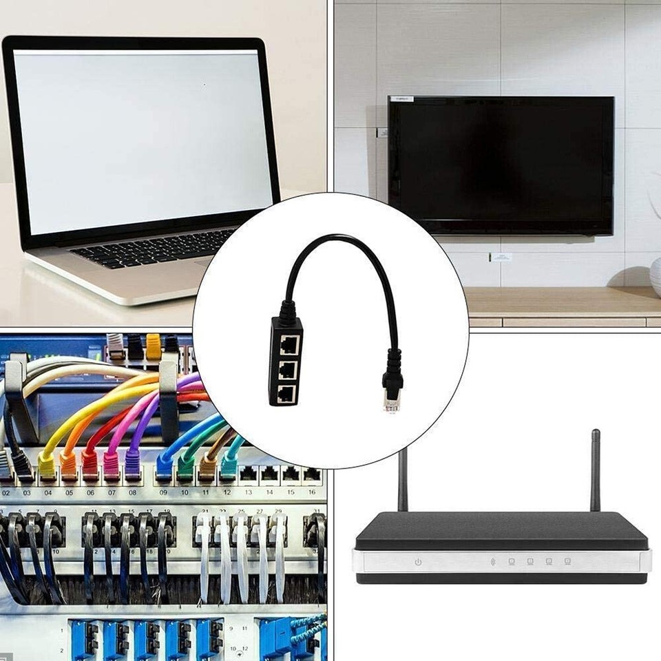 RJ45 LAN Ethernet Splitter Adapter 1 to 3 Port Cable Network LAN PC ...