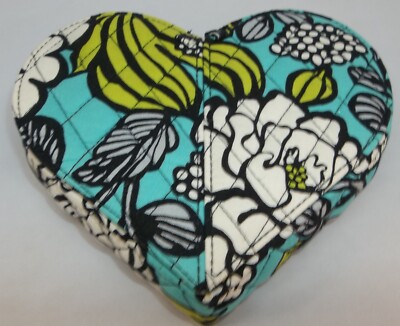 VERA BRADLEY HEART SHAPED QUILTED JEWELRY BOX CASE TRAVEL ISLAND BLOOMS ...
