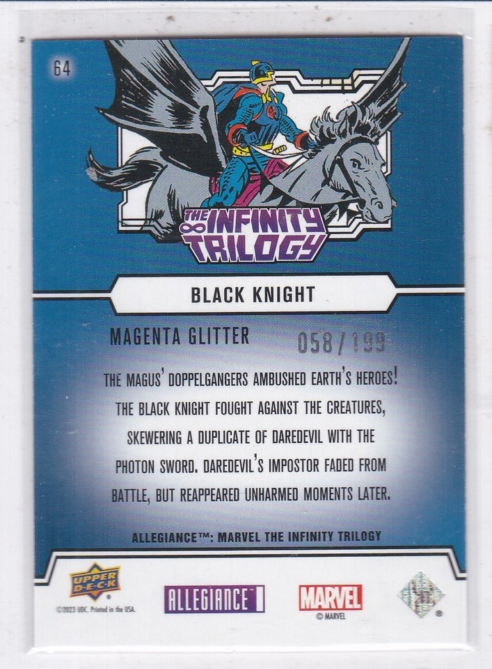 2024 UD Marvel Allegiance Infinity Trilogy Black Knight Magenta Glitter ...
