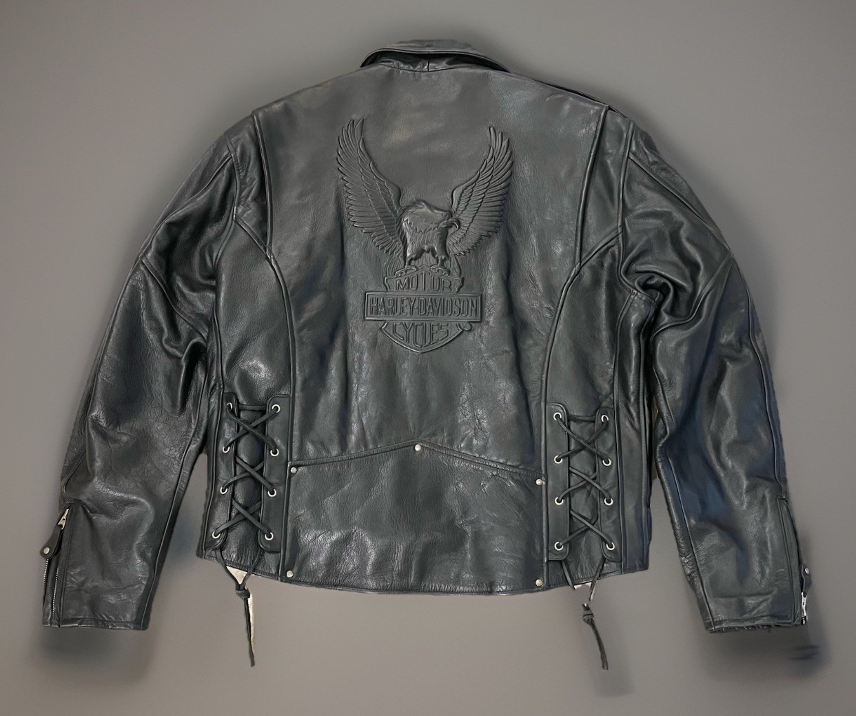 Harley Davidson Men’s EMBOSSED EAGLE LOGO Black Leath… - Gem