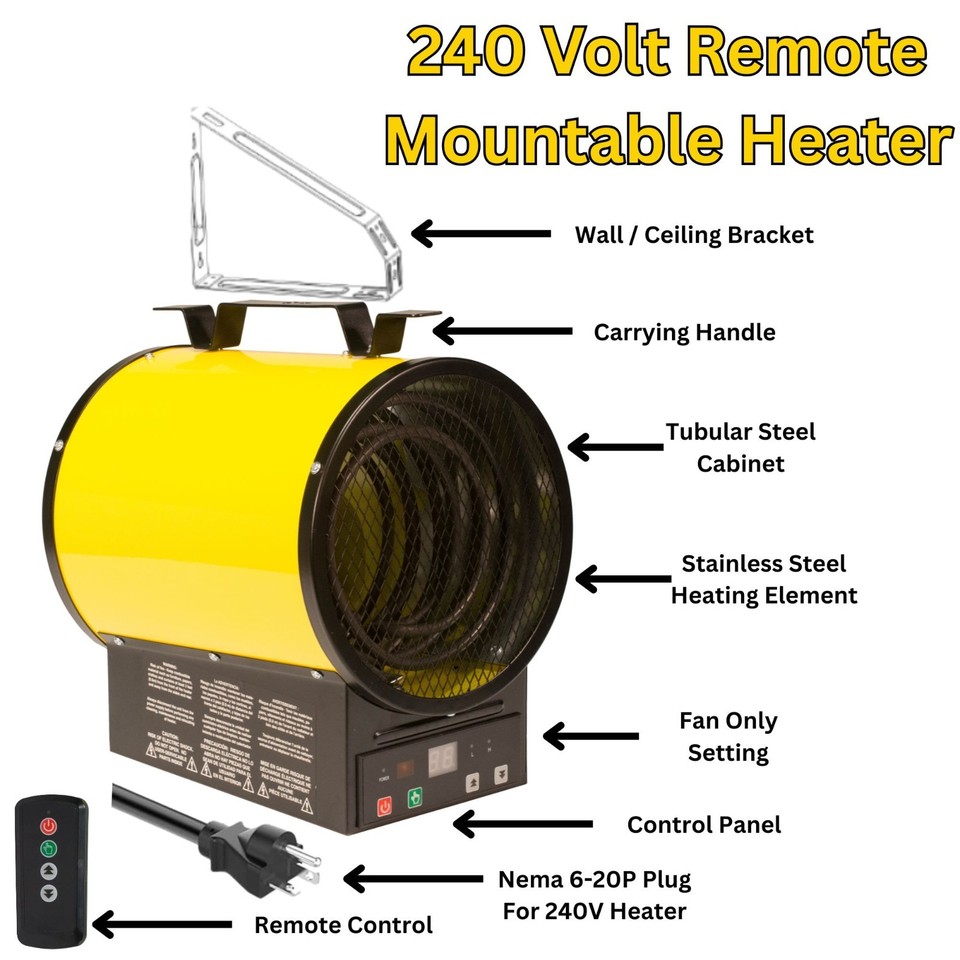 Dura Heat 240V Electric Garage Heater, Remote, Forced Air, 12,800 BTU ...
