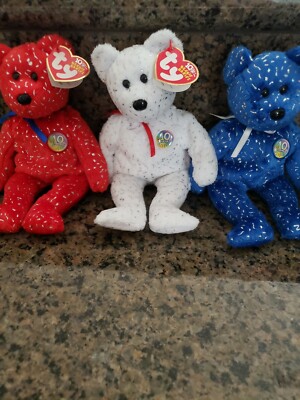 TY Beanie Baby Set of 3 DECADE Teddy Bears, Red/White/Blue, 10 Year ...
