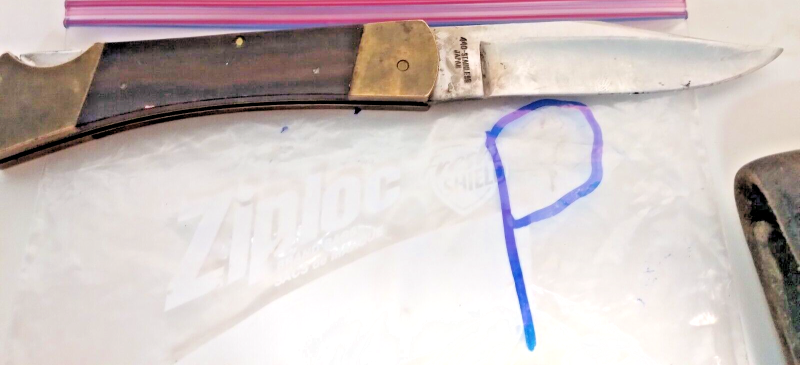 Vintage Edge Mark Explorer lock blade folding knife leather case ...