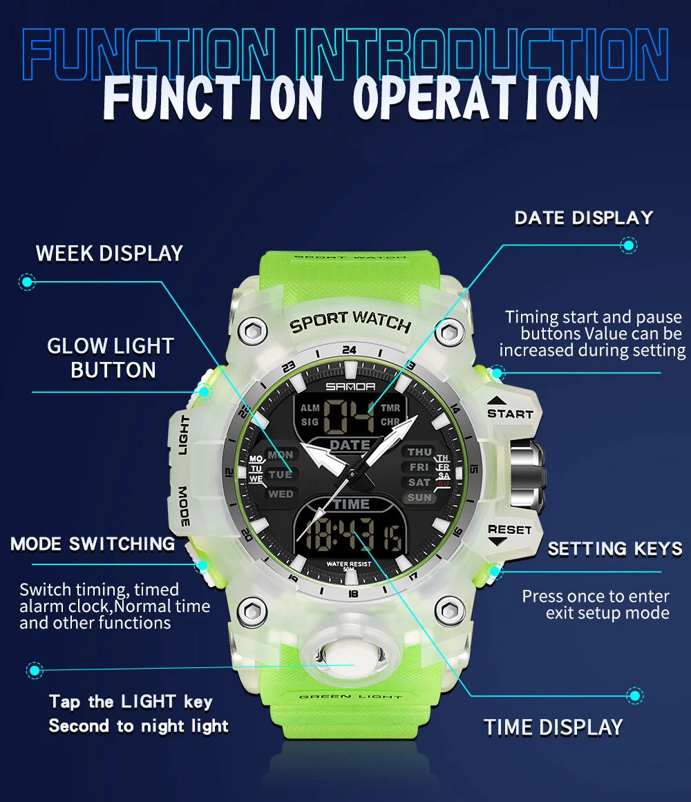 SANDA Top Luxury Watches Men Dual Display Watch Waterproof Wristwatch ...