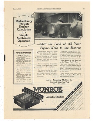 1920 Monroe Calculating Machine Co. Ad: Reduce Work to a Simple ...