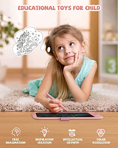 10 Inch Dinosaur Writing Tablet for Kids - Educational Travel Toy, Pink ...