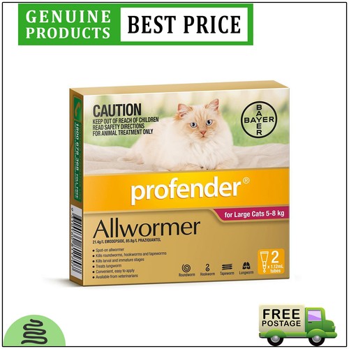 Profender Allwormer Pink 2 Doses For Large Cats 5 To 8 Kg Intestinal ...