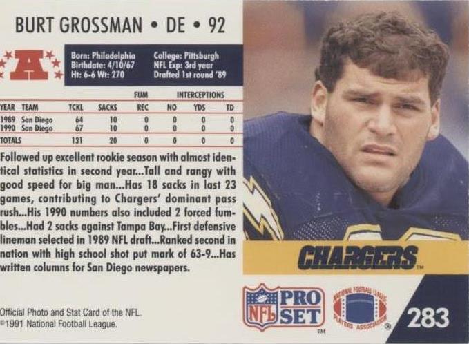 1991 Pro Set Burt Grossman #283 for sale | eBay