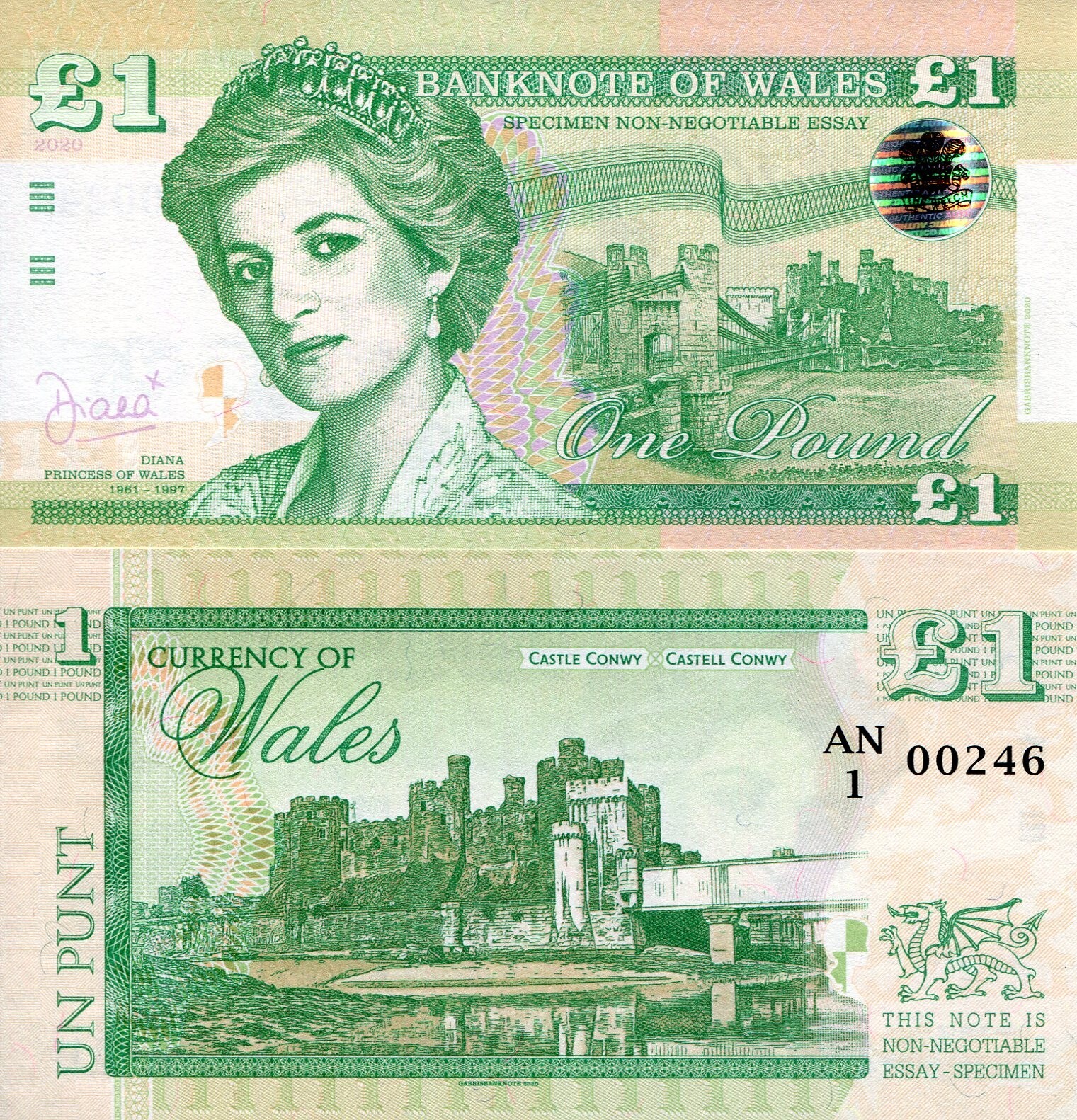 WALES 1 POUND,Welsh fantasy banknote rare note GABRIS PRINCESS DIANA | eBay