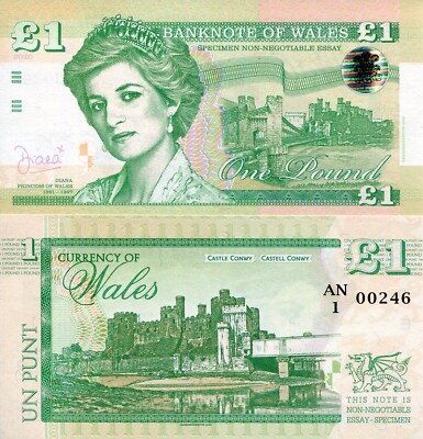 WALES 1 POUND,Welsh fantasy banknote rare note GABRIS PRINCESS DIANA | eBay