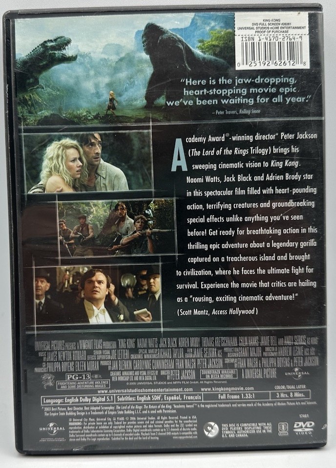 King Kong DVD Fullscreen Jack Black Naomi Wats Jamie Bell 2006 | eBay