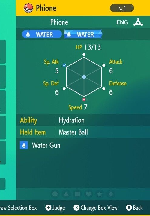 Non-Shiny Phione Lv. 1 6IV Jolly Mythical Legendary Pokemon Scarlet ...