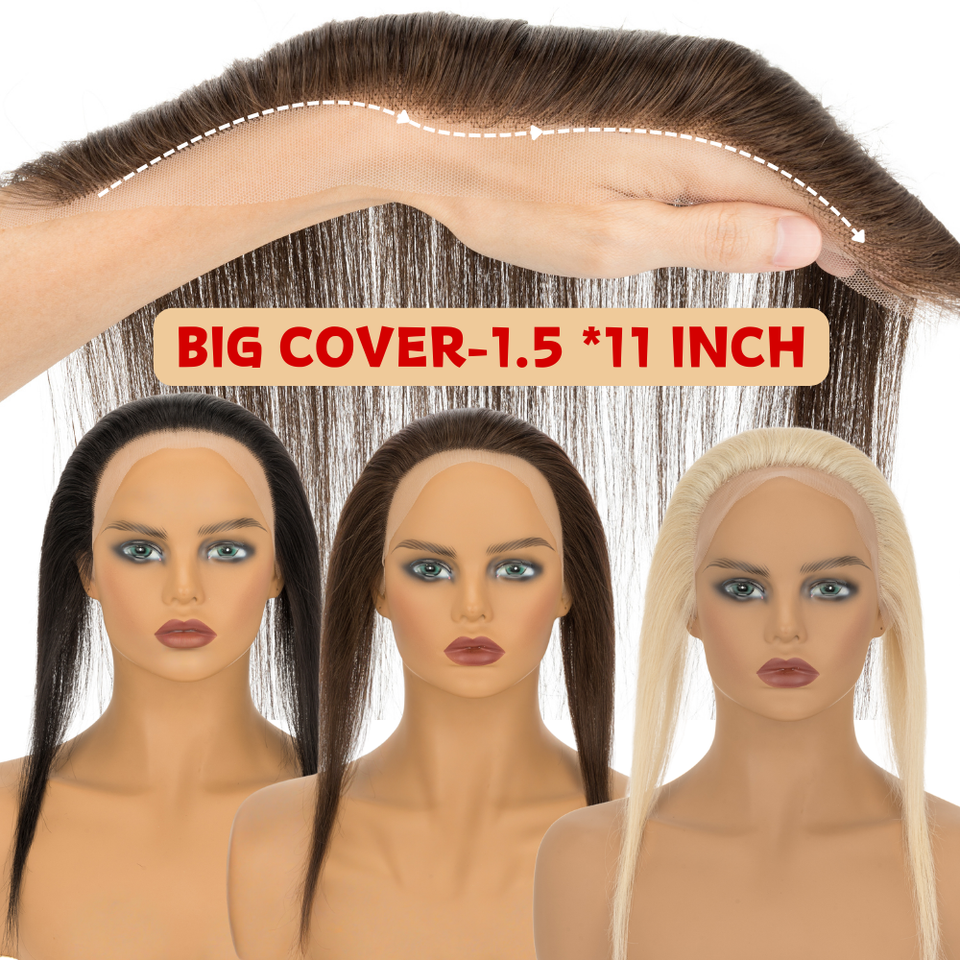 Women's Hairline Cover-UP Real Human Hair Front Top Lace Base Toupee ...