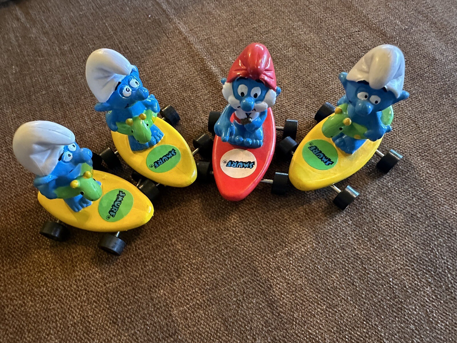 4 Smurfs Hardees Kid Meal Yellow Red Papa Smurph Surfing Skateboard ...