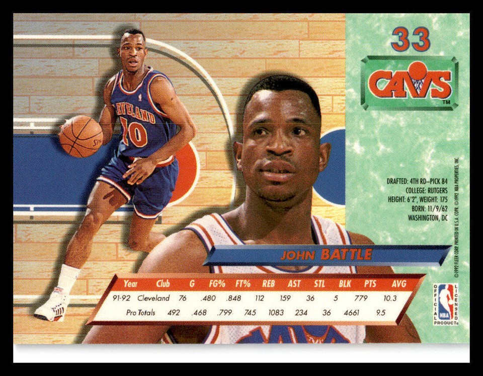 1992-93 Ultra John Battle #33 Cleveland Cavaliers | eBay