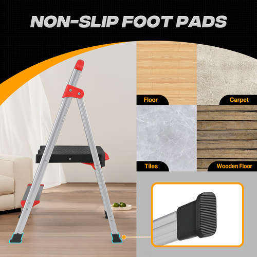 Aluminum Portable 2 Step Folding Ladder Safety Buckle Lock+330lb Anti ...