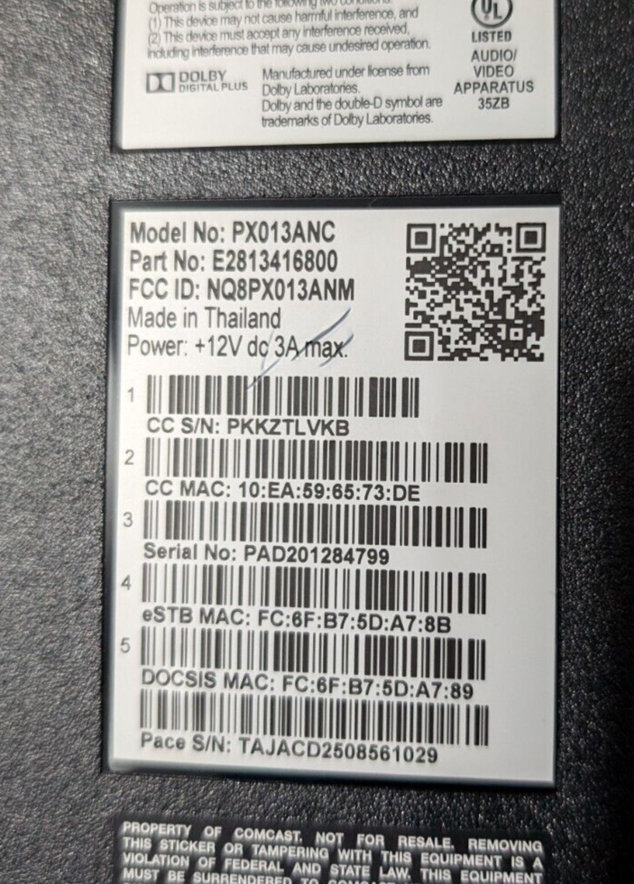 Xfinity XG1-P Cable TV Box PX013ANC No Cords Cables or Remote for sale ...