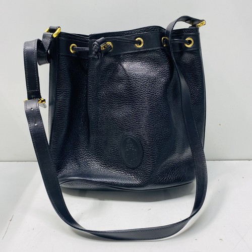 Mark Cross Womens Black Pebbled Leather Gold Hardware Drawstring Bag | eBay