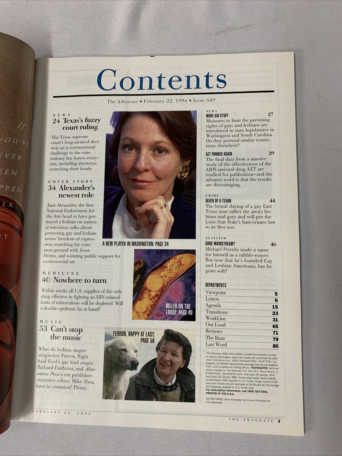 The Advocate Magazine February 1994 Jane Alexander | eBay