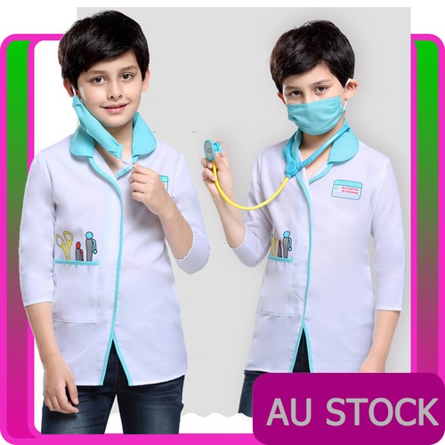 Kids White Lab Coat Doctor Costume Hospital Scientist School Fancy ...
