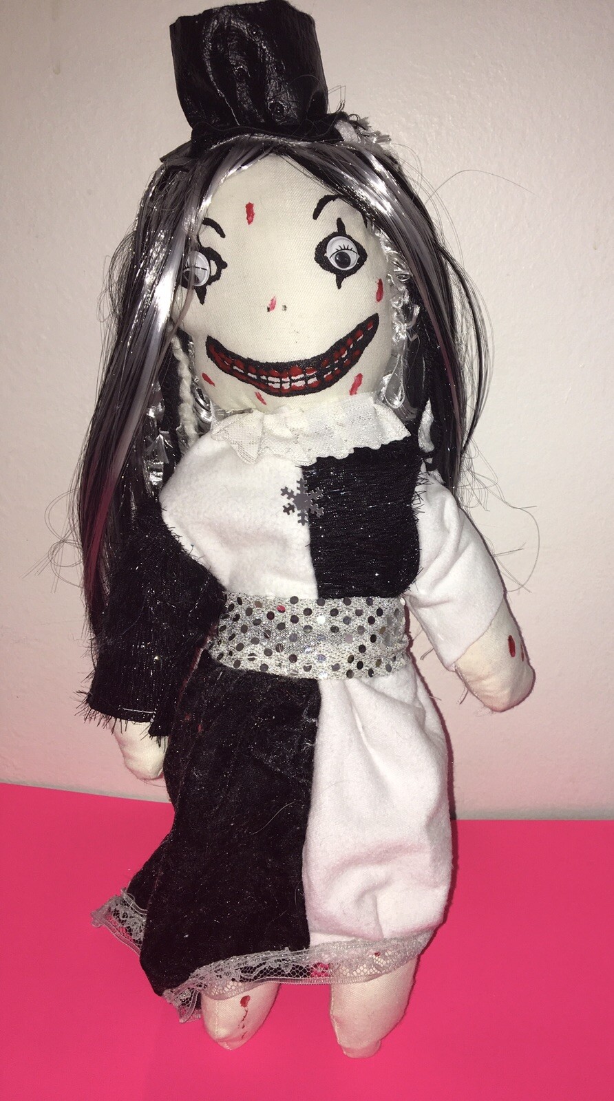 Terrifier Handmade Rag Doll Ooak 16” Horror Creepy Black And White One ...