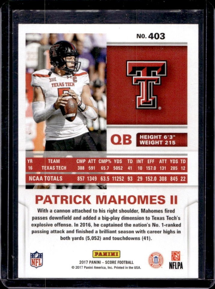 2017 Panini Score Patrick Mahomes II RC Rookie #403 | eBay