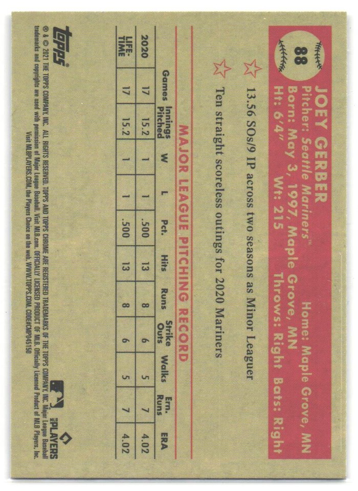 2021 Topps Chrome Platinum Anniversary Joey Gerber #88 RC | eBay