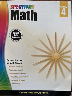 Spectrum Math Workbook, Grade 4 by Spectrum: Used 9781483808727| eBay