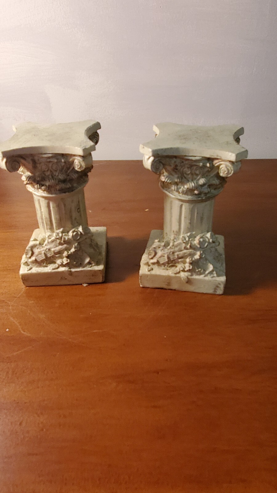 Set of White Cherubs On Beige Pedestals. Each Cherub Sitting on ...
