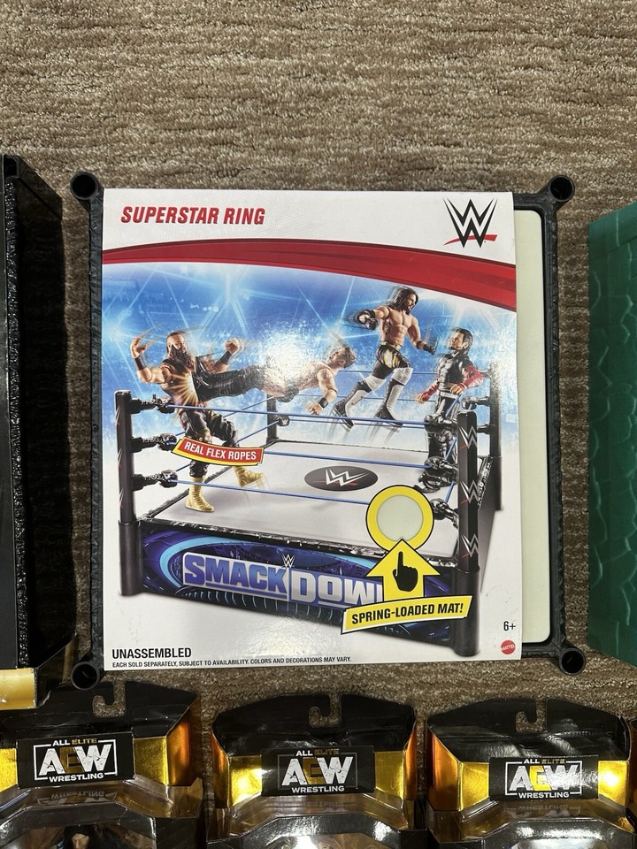 Wrestling Toy WWE & AEW Toys 18 Action Figures & 3 Rings Lot MOSTLY NEW ...